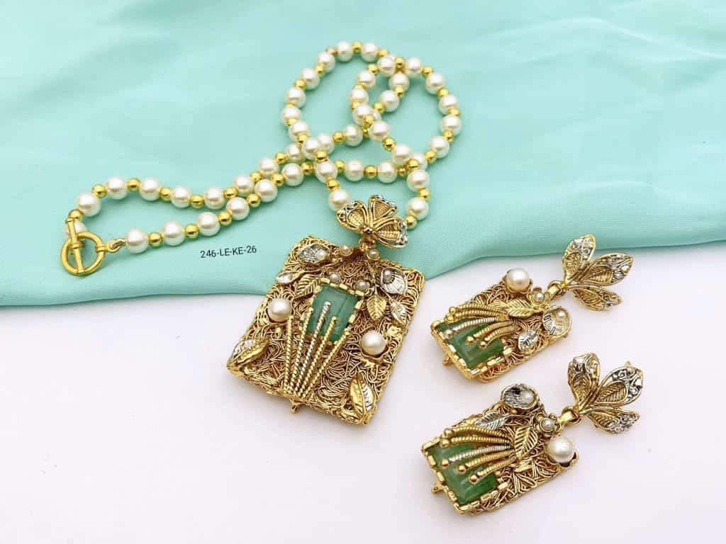 Egyptian Pendant With Mala and Earrings/ Egyptian Jewelry/ Pearl Maala ...