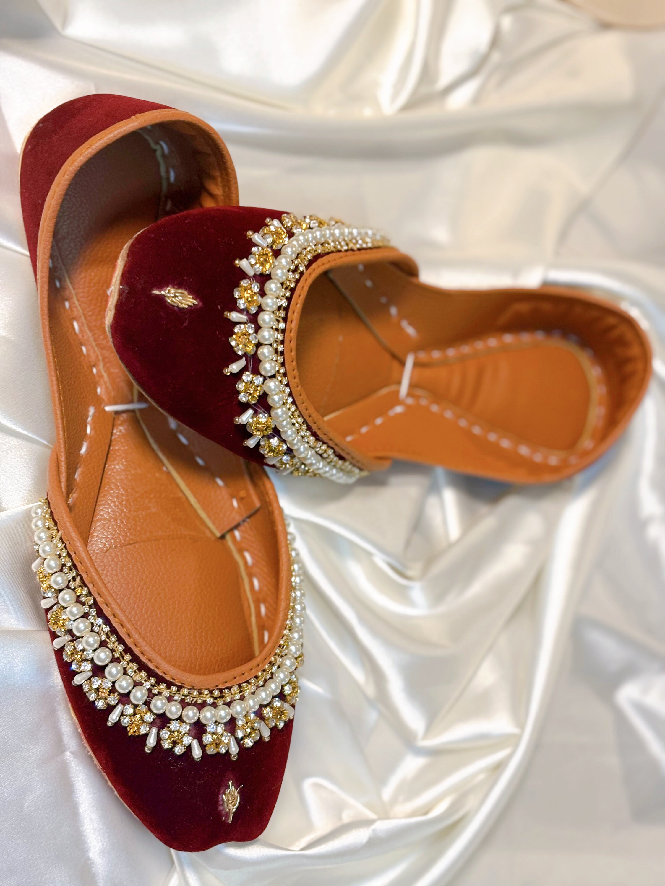 Maroon Handmade Velvet Khussa Jutti Sandal, Indian Pakistani Punjabi ...
