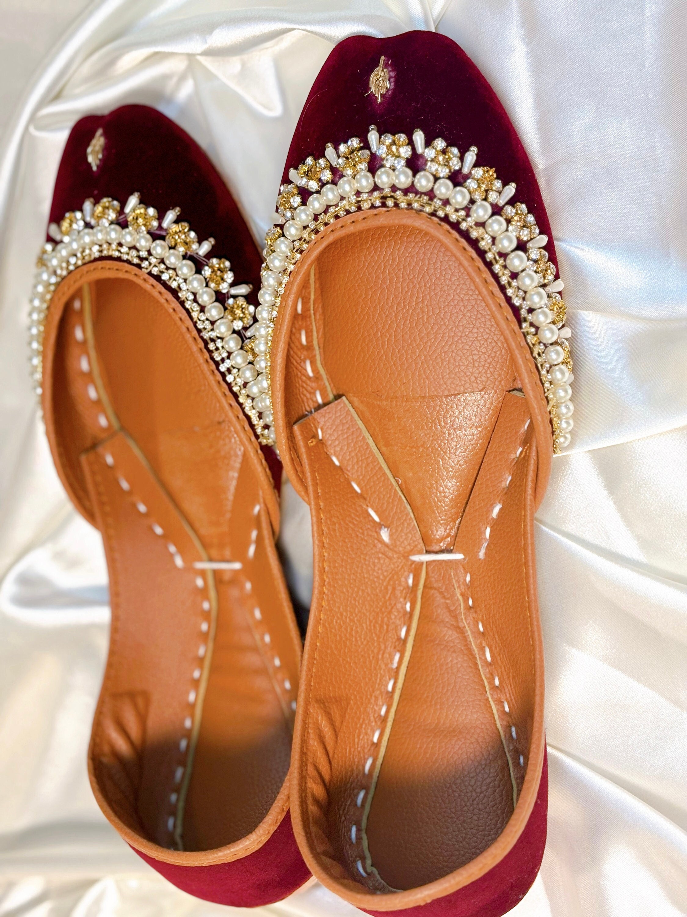 Maroon Handmade Velvet Khussa Jutti Sandal, Indian Pakistani Punjabi ...