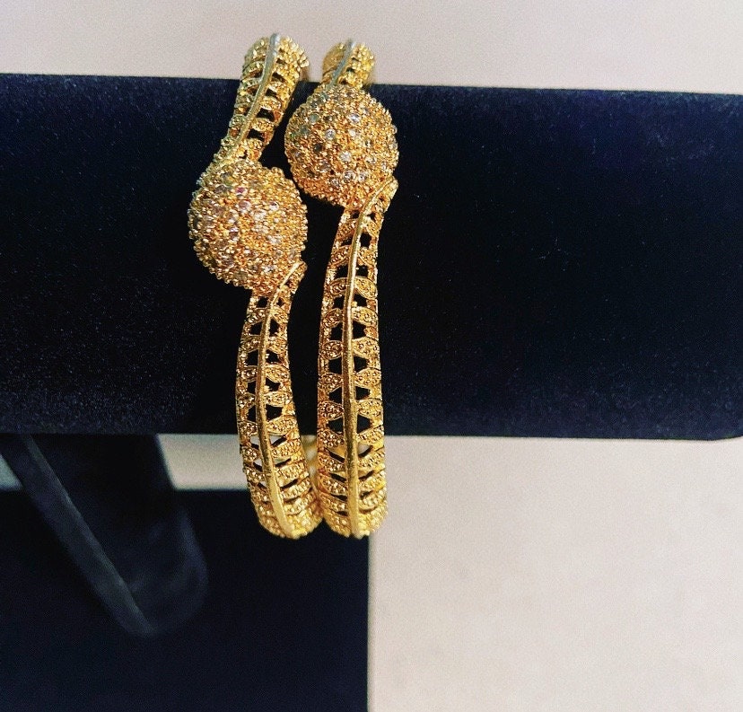 Gold Finish Kara Set/ Indian Pakistani Kada Bangles Pair/ Indian ...