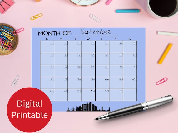 Calendar Printable Unmarked PDF Printable Simple - Etsy