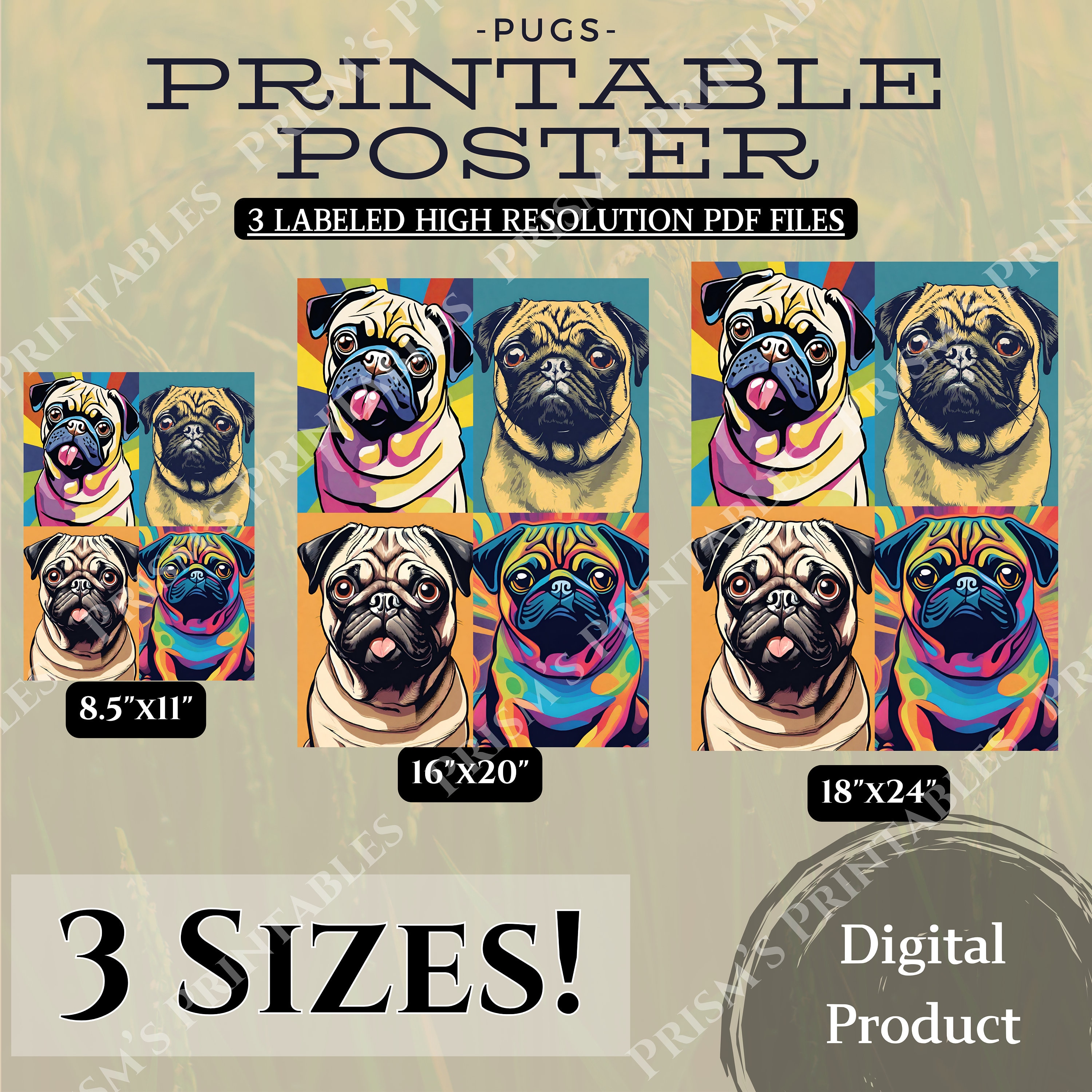 Poster Printable Pug Wall Decor for Dog Lover Wall Art for Pug Andy ...
