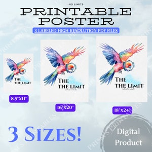 No Limits Printable Poster Inspirational Quote Bird Parrot Animal Lover ...