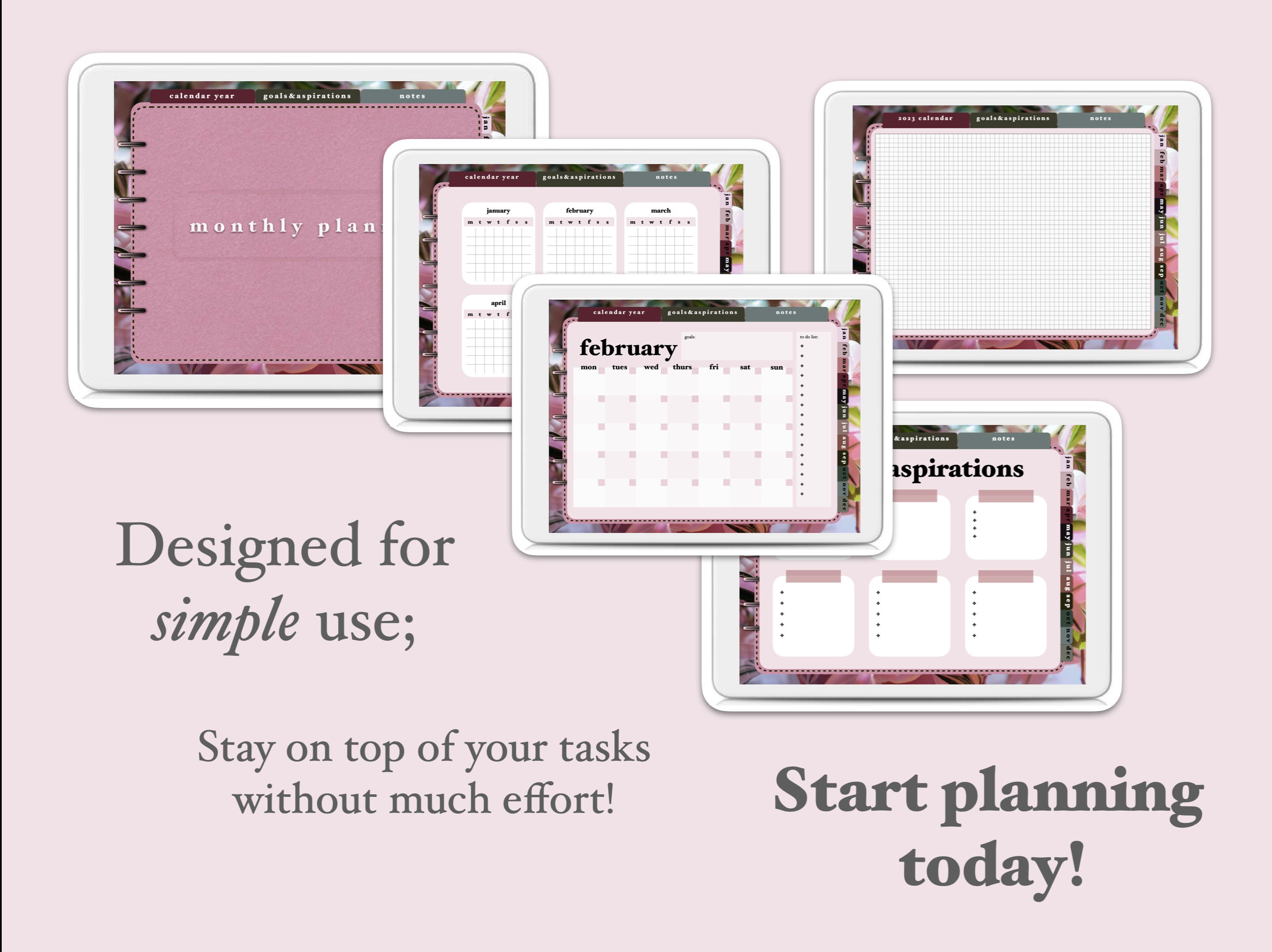 Undated Pink Digital Planner, Goodnotes Planner, Digital Blank Template ...
