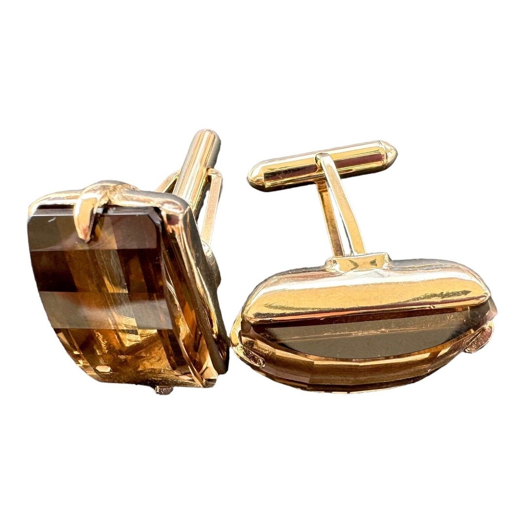 Swank Vintage Large Cuff Links 10K Gold Plated Faux Amber Rectangle ...