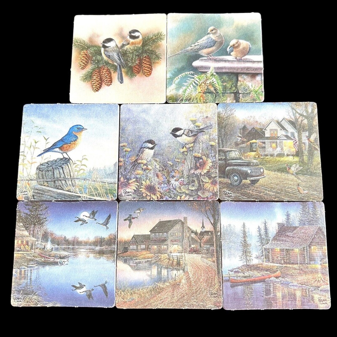 VTG Boys Town Coasters Set 8 Sam Timm Square 2-sided Cardboard Cabin ...