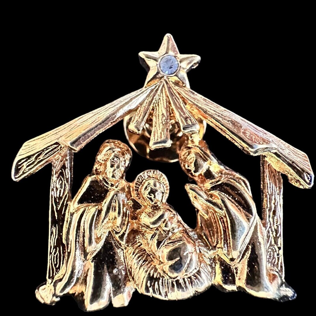 Vintage Christmas Nativity Manger Gold Toned Cubic Zircon Lapel Pin, - Etsy