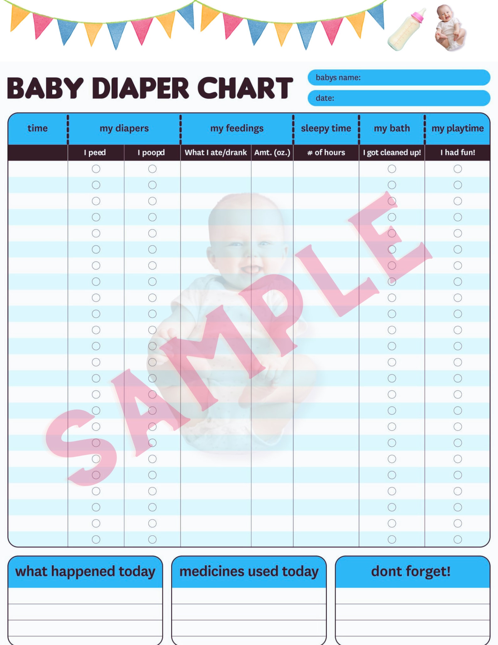 Printable Diaper Changing Log, Diaper Changing Chart, Diaper Changing ...