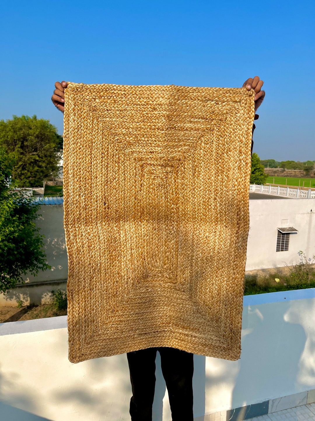 Handmade Natural Jute Square Rug - Versatile and Stylish Décor for ...
