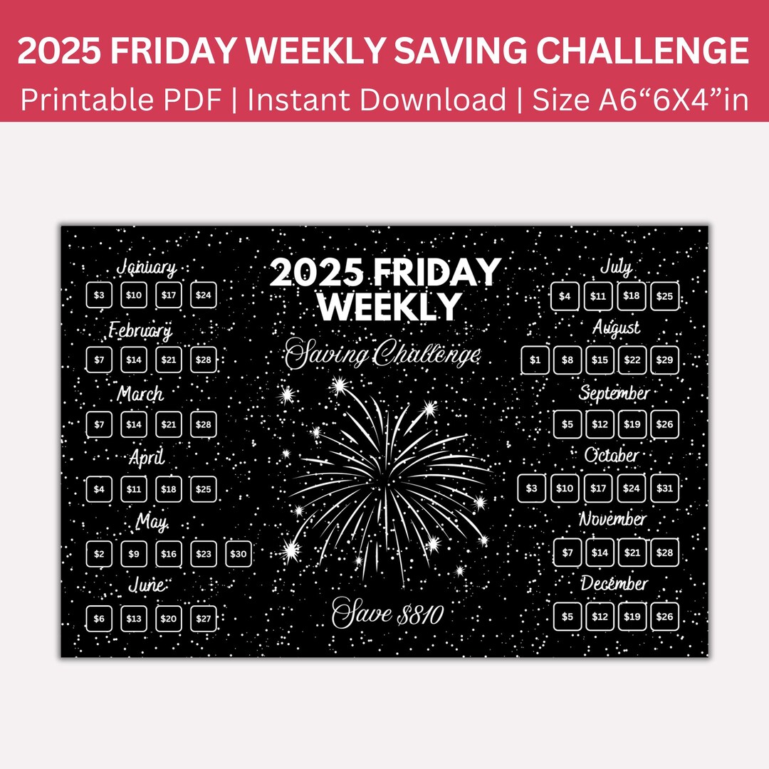 Buy 2025 Friday Savings Challenge Printable, 2025 Friday Weekly Savings ...