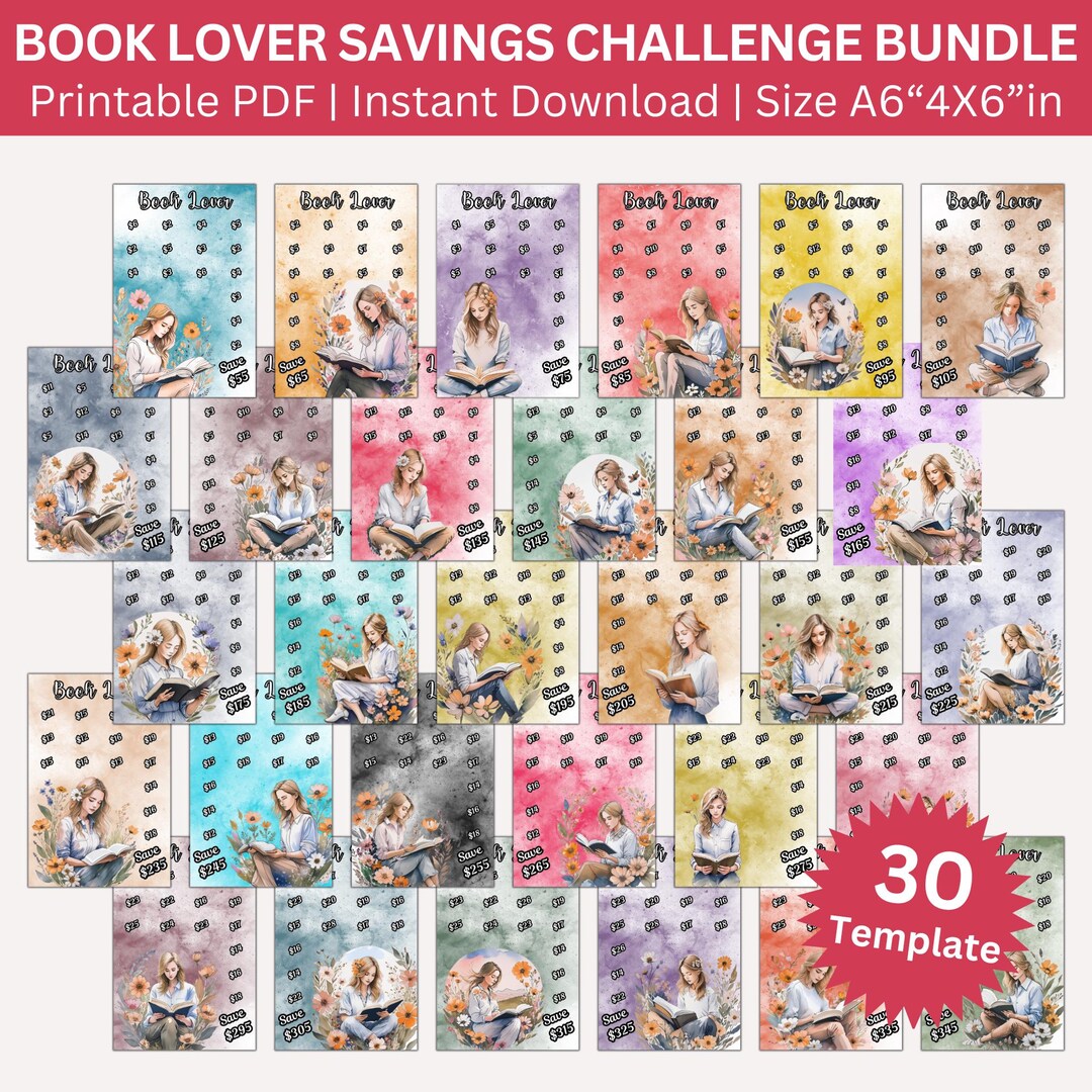 Book Lover Savings Challenge Printable Bundle, Bookish Money Saving Challenges, Bookworm Reading ...