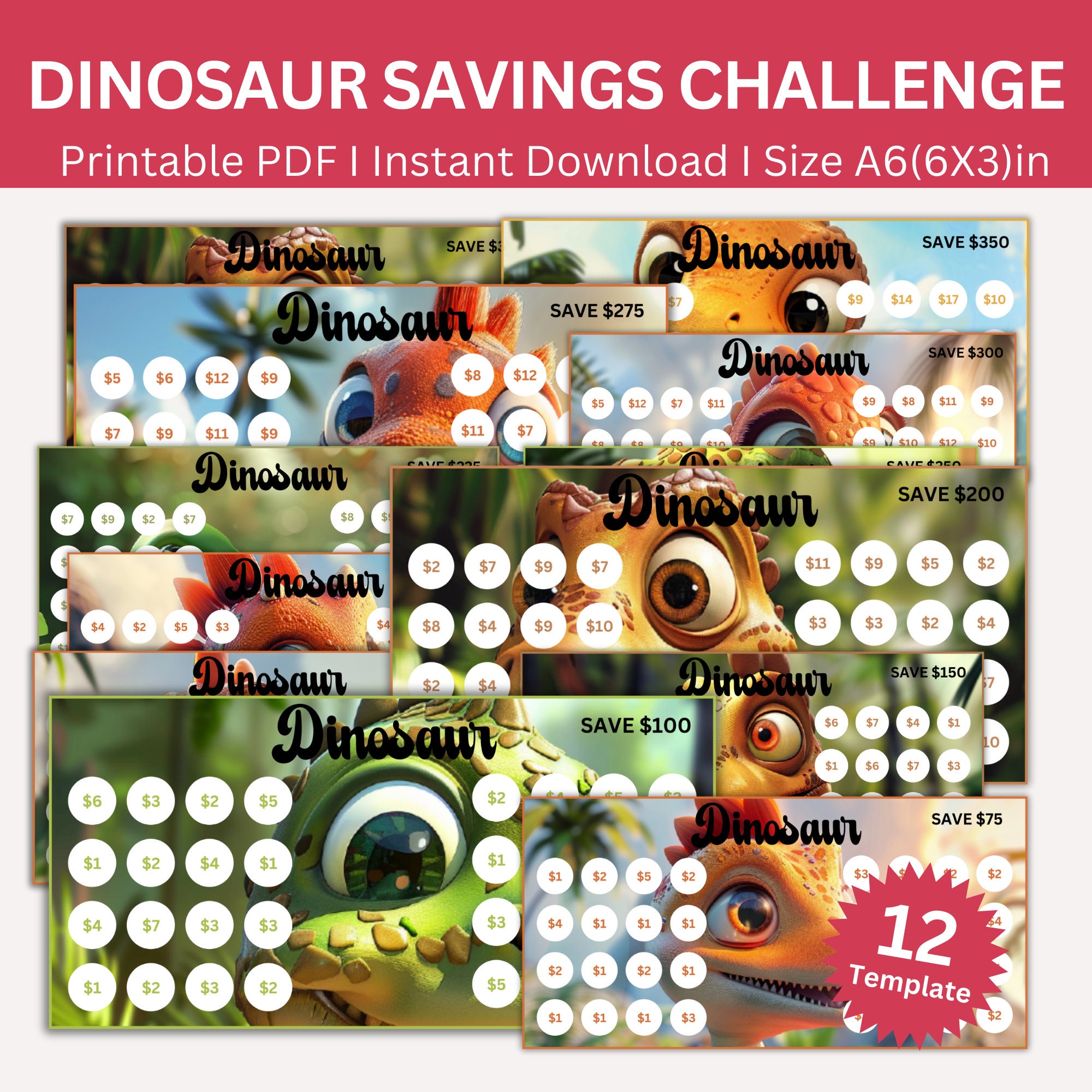 Dinosaur Savings Challenge Printable, Mini A6 Baby Dino Saving ...