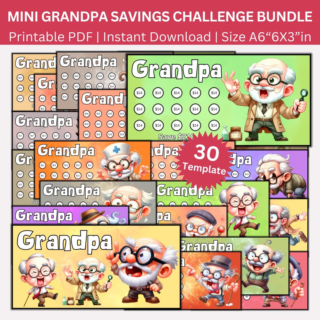 Grandpa Savings Challenge Printable Pack Bundle, Old Couple Retirement ...