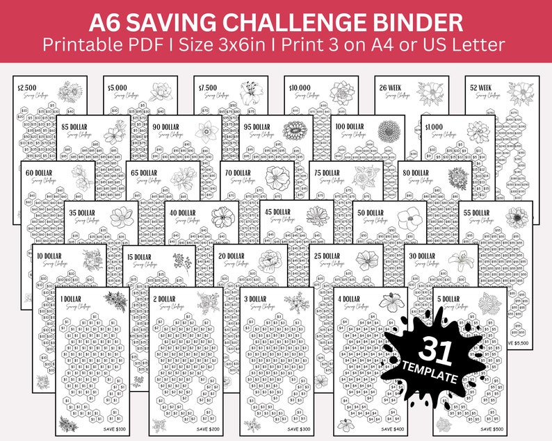 Savings Challenge Printable, Saving Challenge Bundle, A6 Mini Money ...
