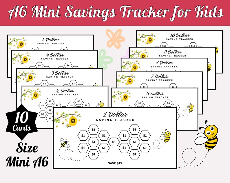 Mini A6 Kids Savings Challenge Printable, Kids Saving Challenge Tracker ...