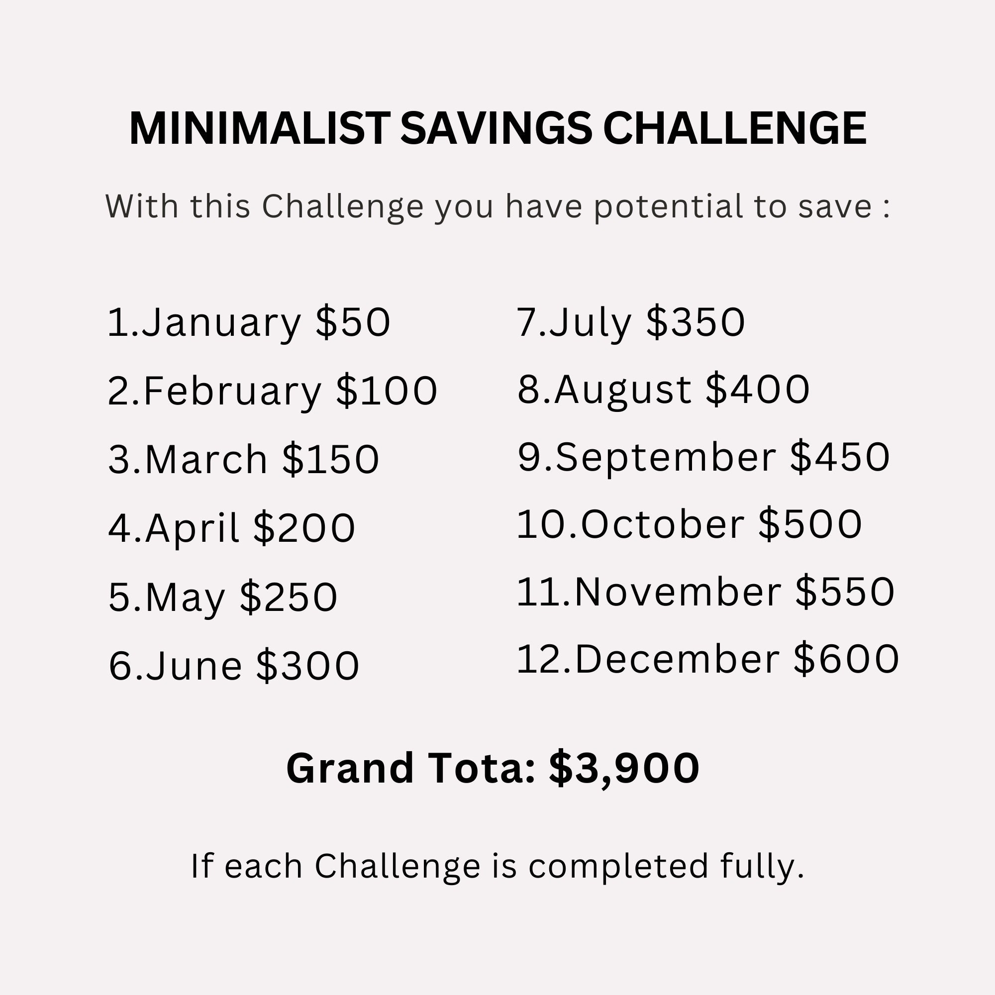Minimalist Low Income Savings Challenge Printable, Monthly Saving ...