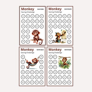 Buy Monkey Savings Challenge Printable, Mini A6 Monkey Animal Saving ...