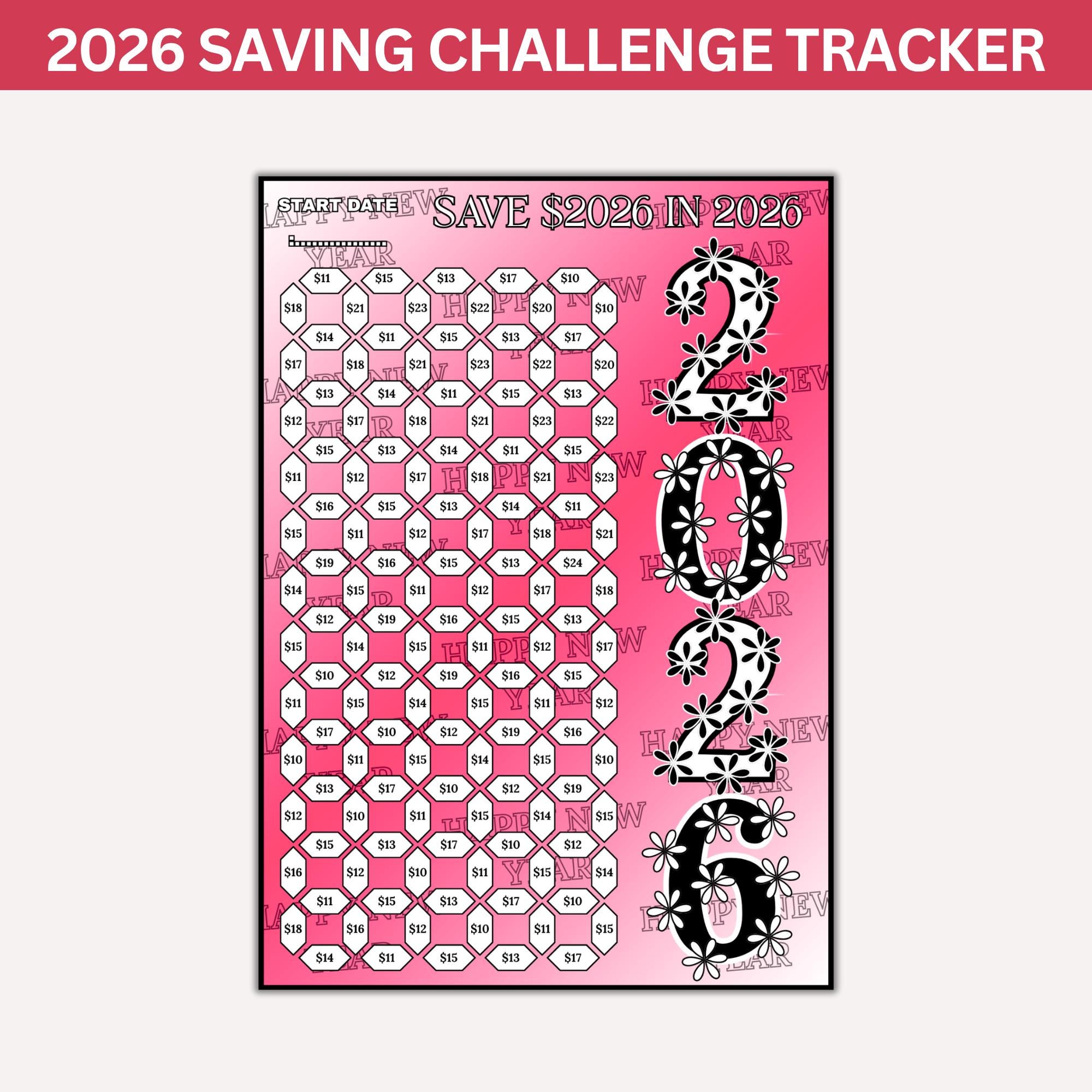 2026 Savings Challenge Printable, Save 2026 in 2026, Money Challenge ...