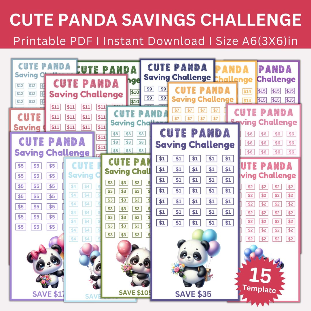 Cute Panda Savings Challenge Printable Bundle, Mini A6 Panda Saving ...