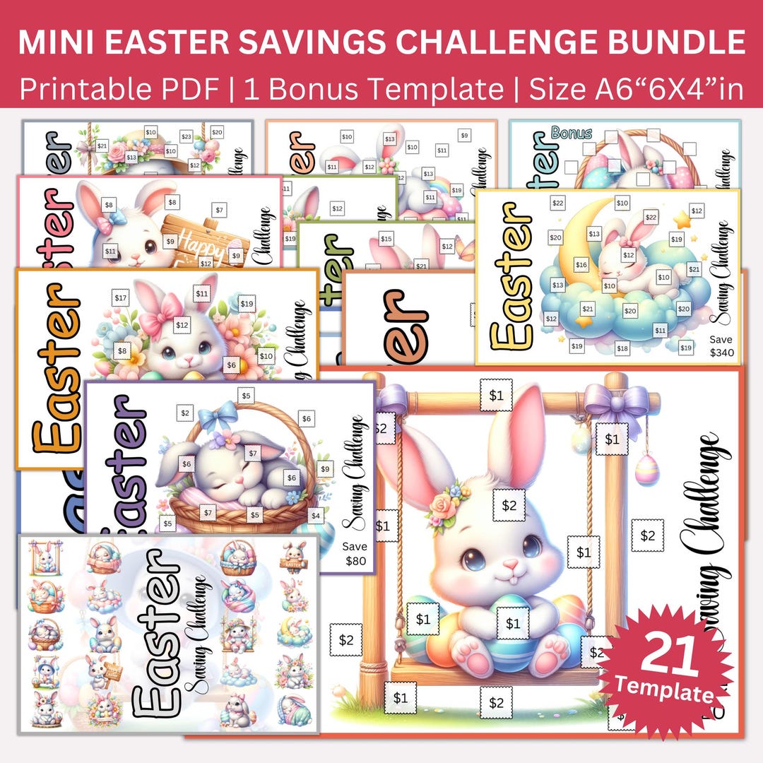 Mini Easter Savings Challenge Printable Bundle, A6 Low-income Easter ...