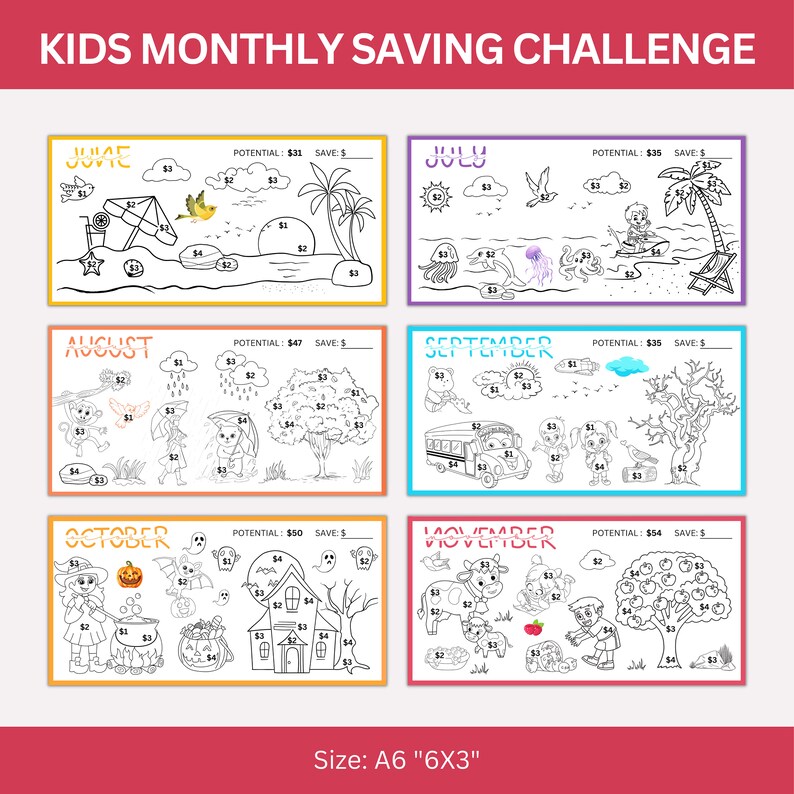 Monthly Kids Savings Challenge Printable, A6 Kids Mini Saving ...
