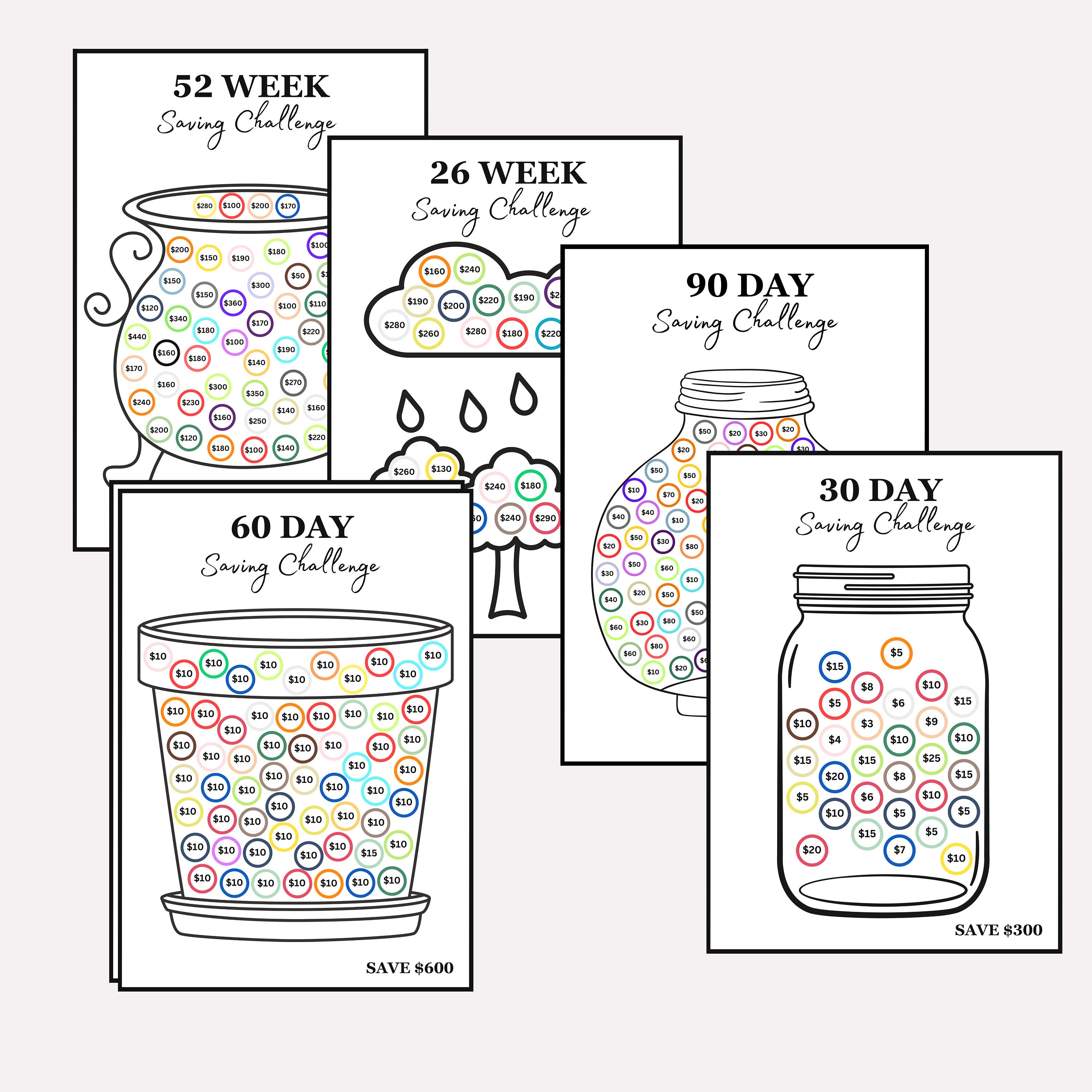 Savings Challenge Printable, Money Saving Challenge Bundle, Cash ...