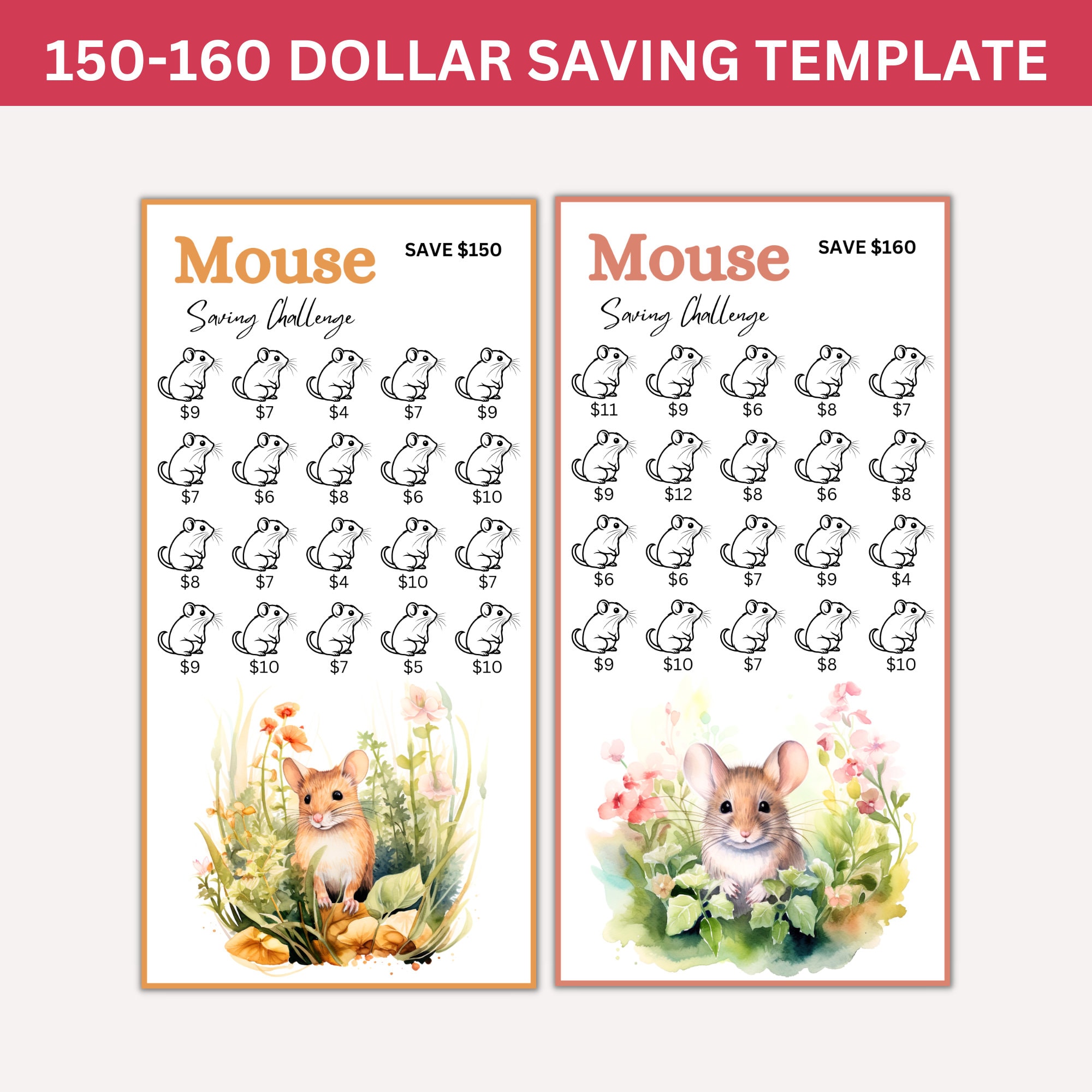 Mouse Savings Challenge Printable, Mini A6 Low Income Mouse Savings ...