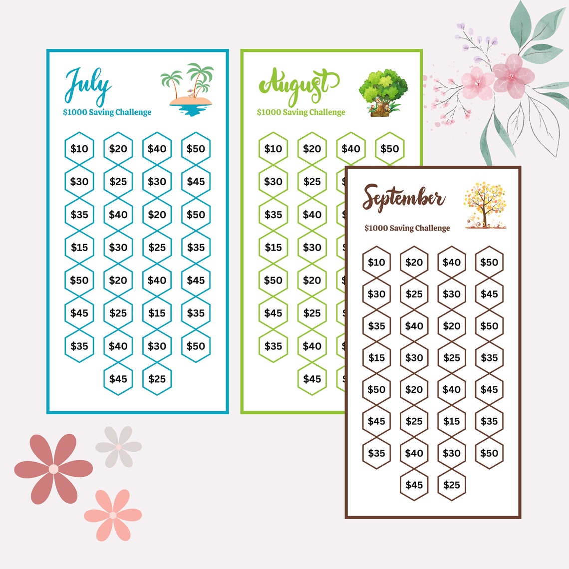 Monthly Savings Challenge Tracker Printable, Mini A6 Fits Size Money ...