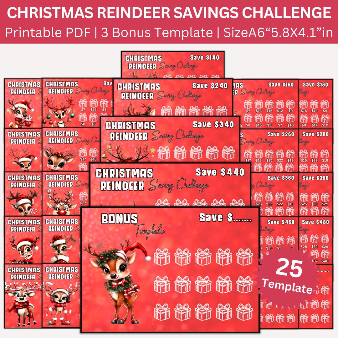Christmas Reindeer Savings Challenge, A6 Printable PDF, Holiday Cash ...