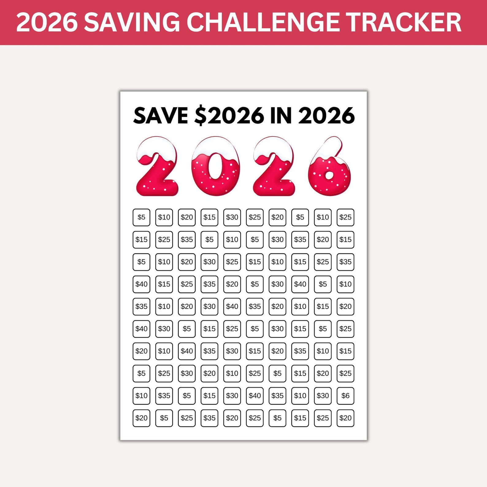 2026 Savings Challenge Printable, Save 2026 in 2026, Money Challenge ...