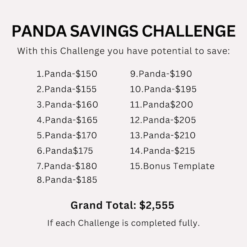 Panda Savings Challenge Printable Bundle, A6 Panda Saving Challenges ...