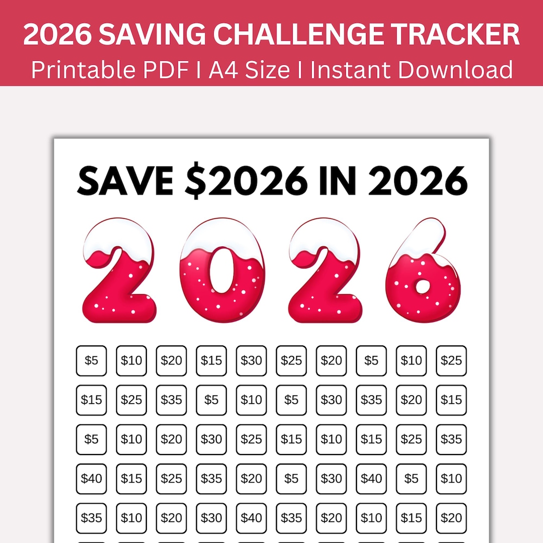 2026 Savings Challenge Tracker: Printable Money Saving Chart (digital ...