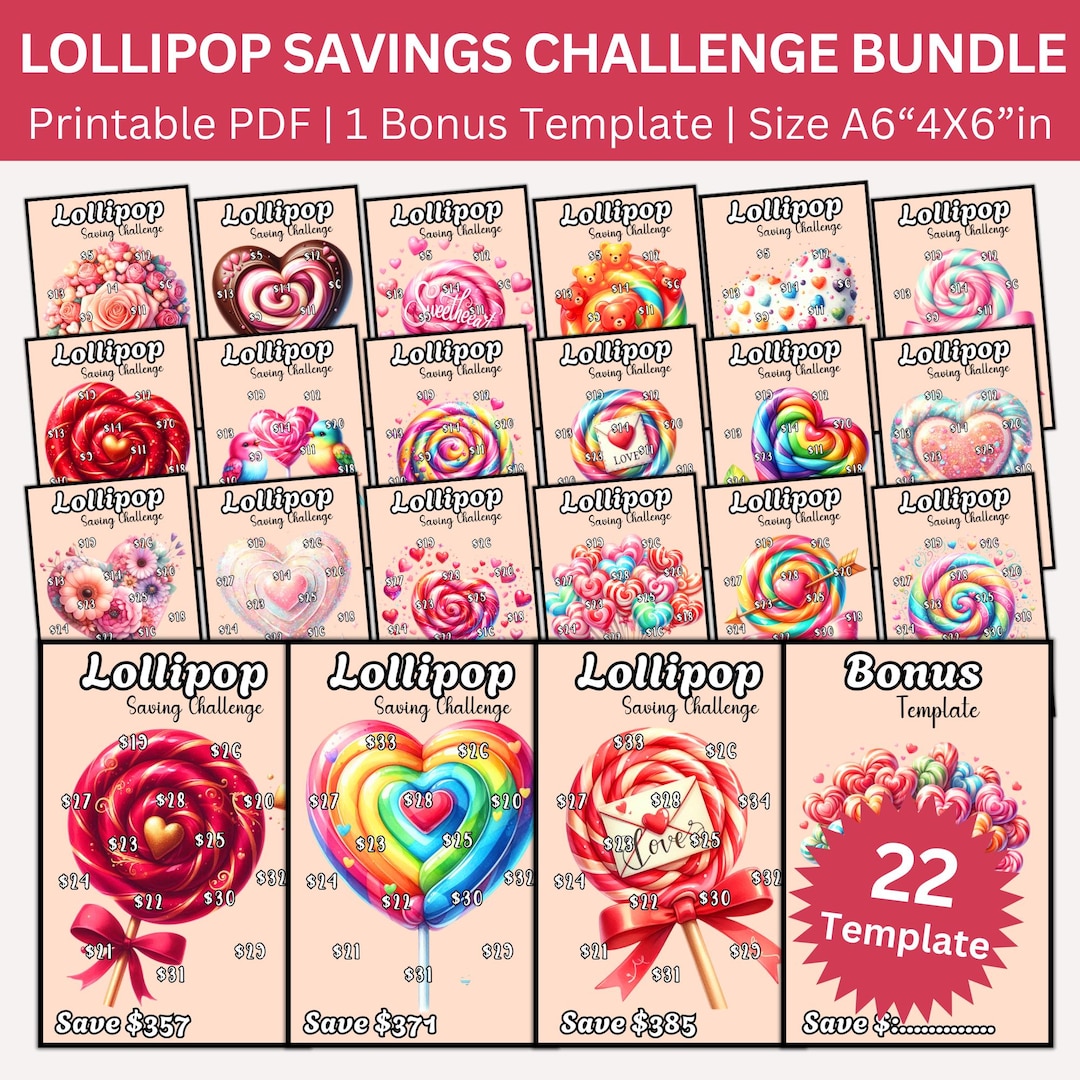 Lollipop Savings Challenge Printable Bundle, Lollipop Candy Saving ...