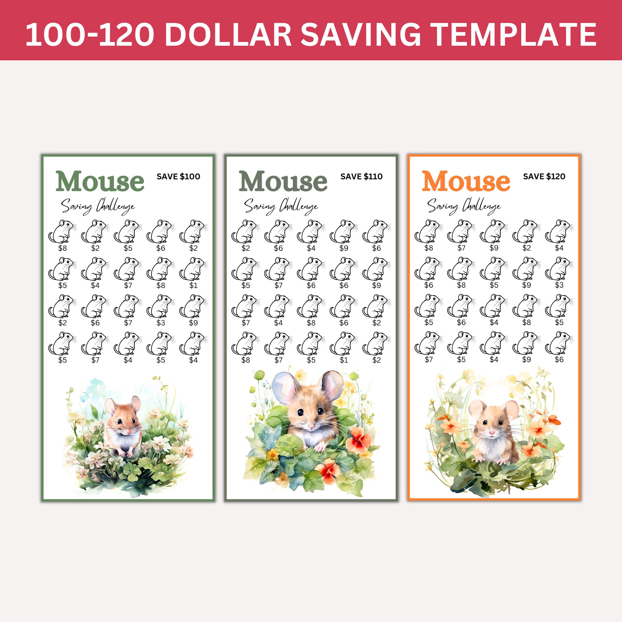 Mouse Savings Challenge Printable, Mini A6 Low Income Mouse Savings ...