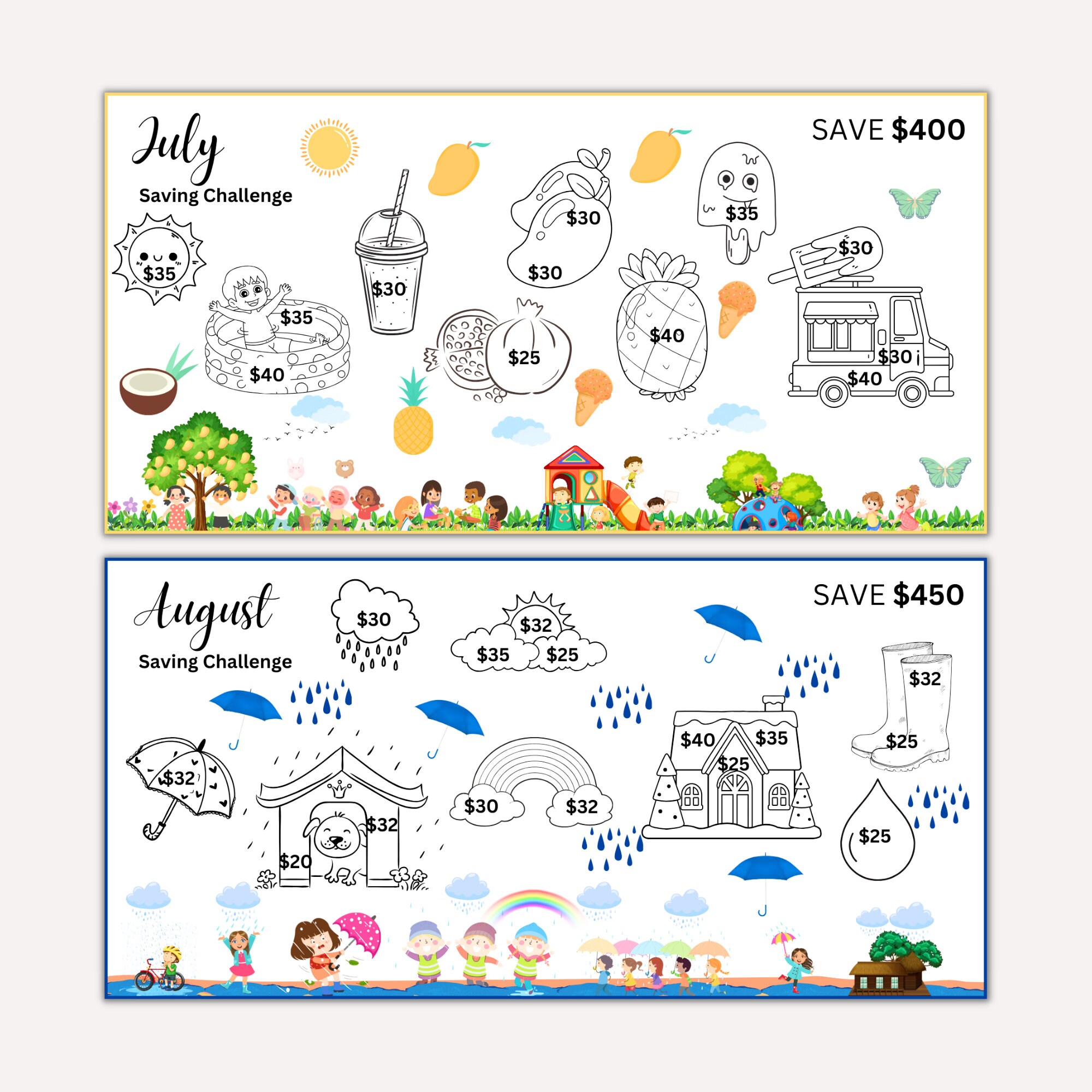 Monthly Savings Challenge, 12 Month Color Saving Tracker Printable ...