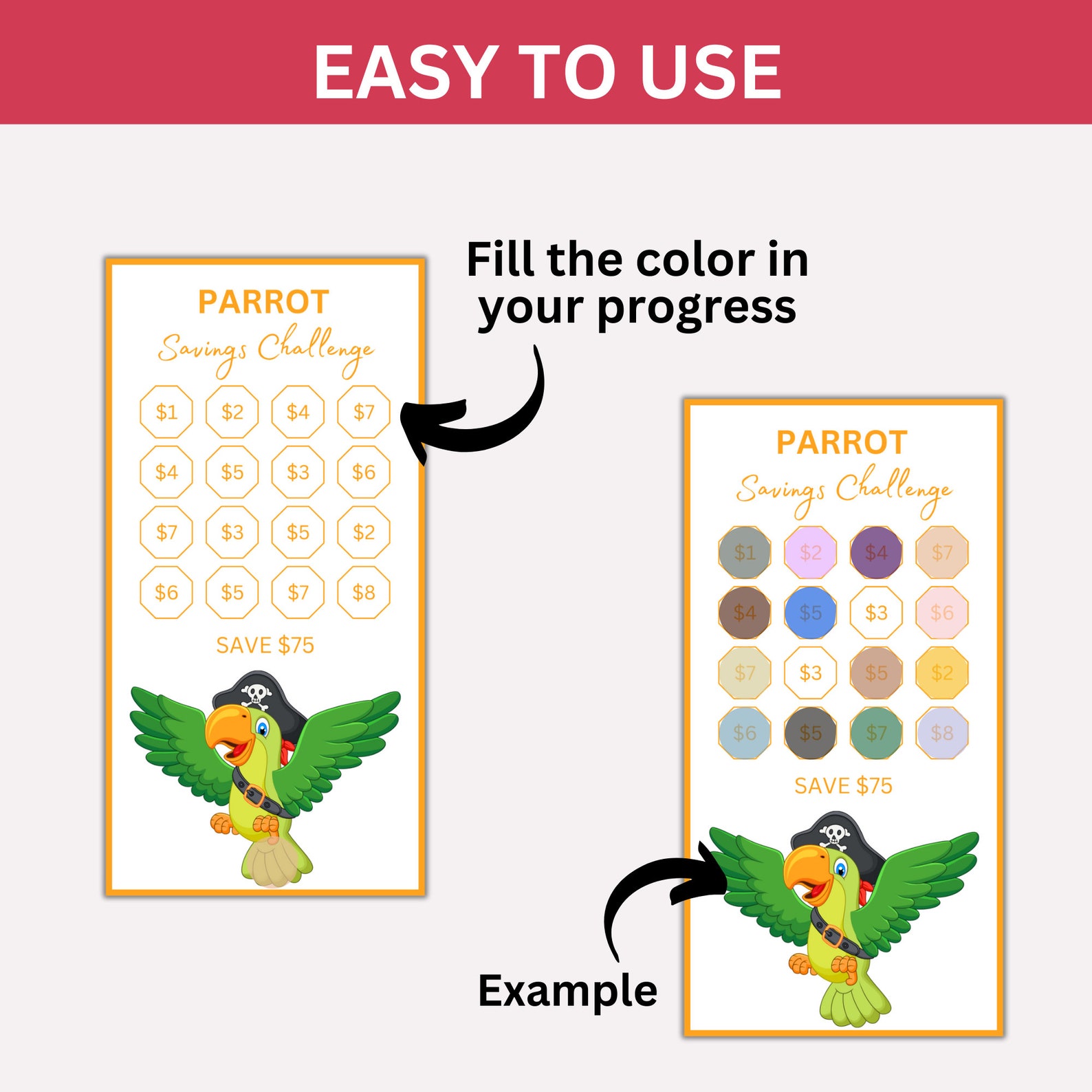 Parrots Savings Challenge Printable Bundle, Mini A6 Parrot Lovers ...