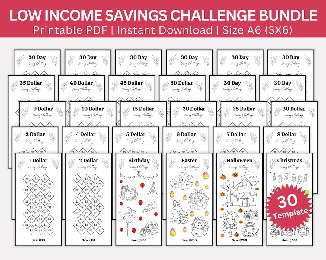 Low Income Saving Challenge Printable Bundle, Mini A6 Saving Challenge ...