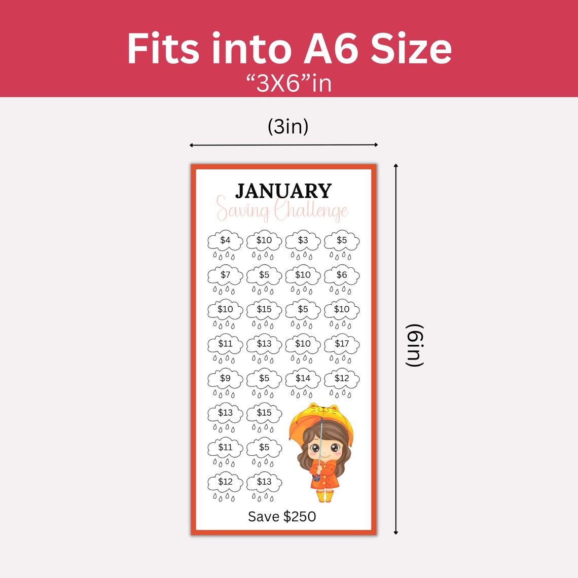 A6 Monthly Coloring Rainy Day Savings Challenge Printable, 12-month ...