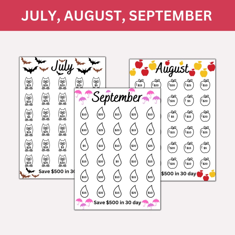 12 Monthly Savings Challenge Printable, Saving Challenge Bundle, Money ...