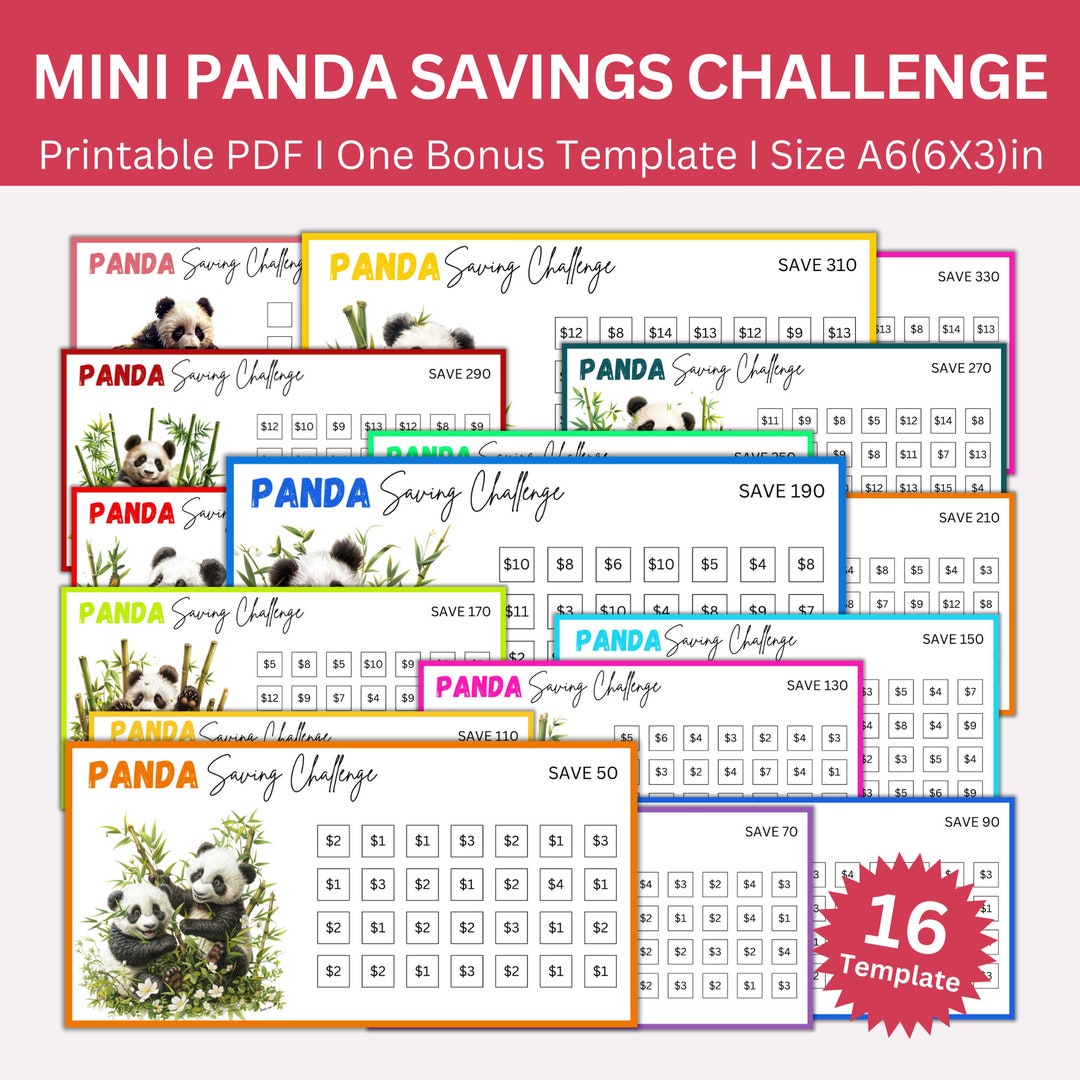 Panda in Forest Savings Challenge Printable Bundle, A6 Panda Saving ...