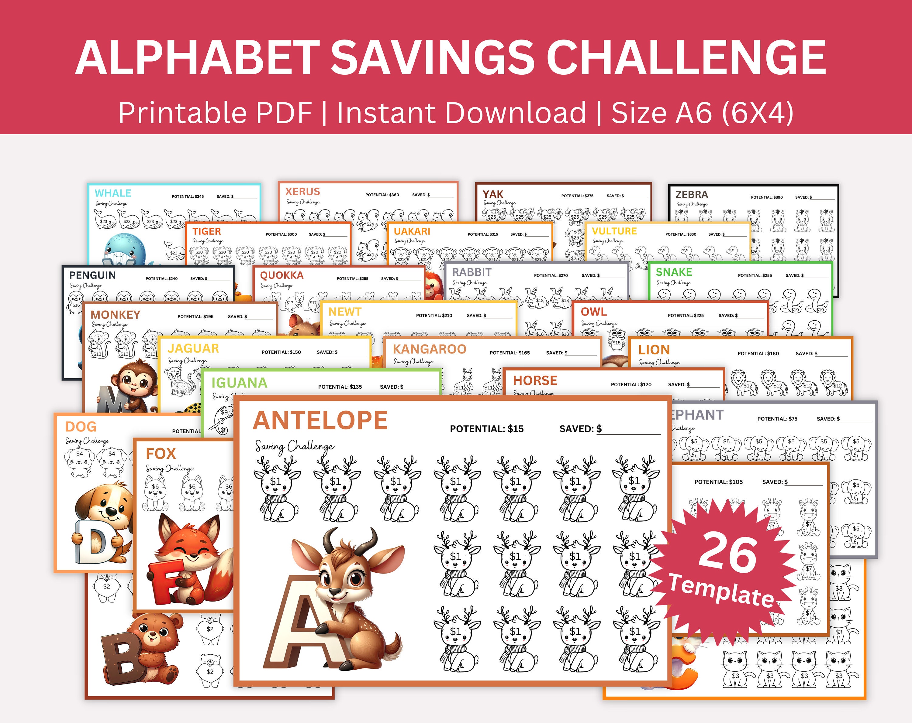 Alphabet Savings Challenge Printable, Alphabet Saving Challenge Bundle ...