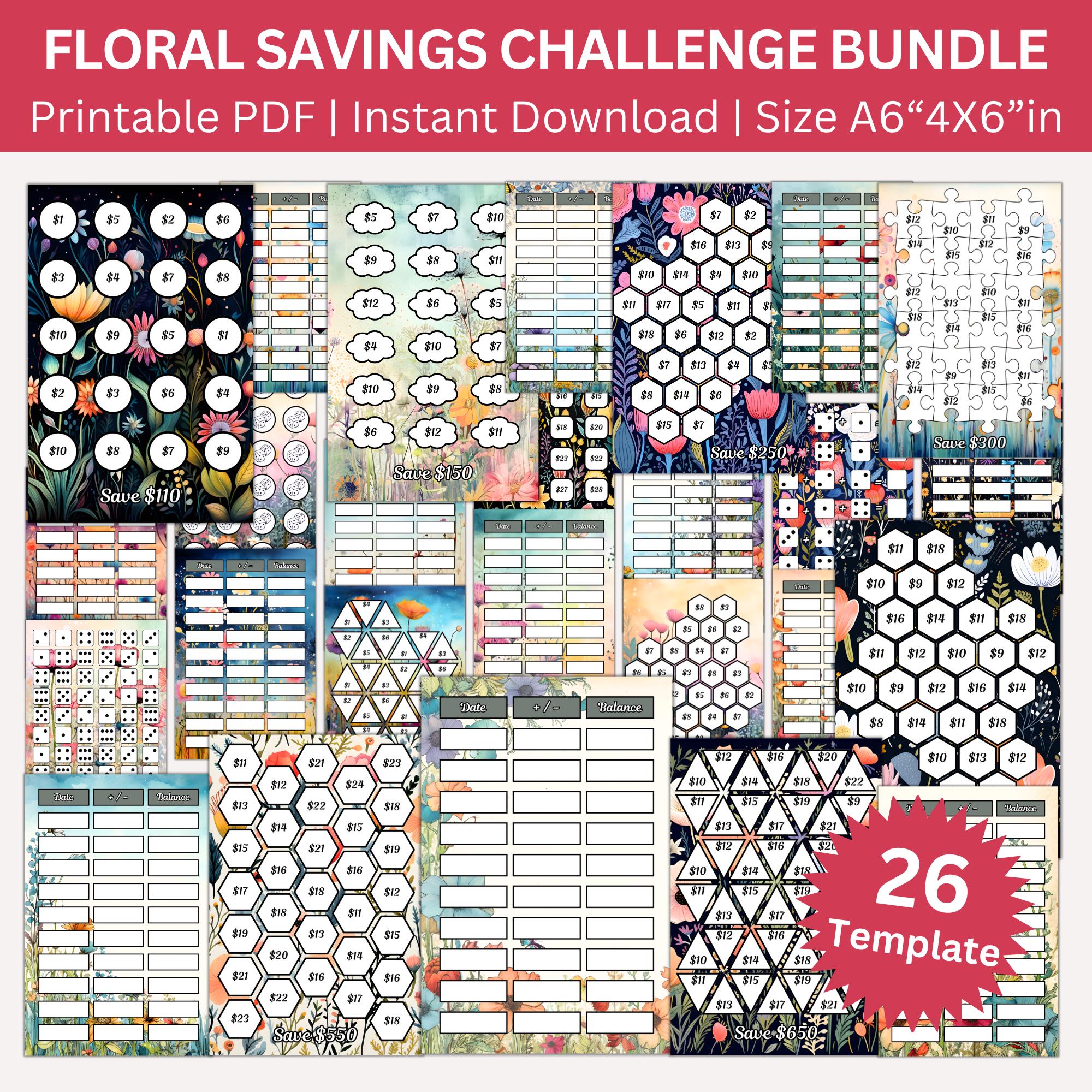 Floral Savings Challenge Printable Bundle, Flower Saving Envelope ...