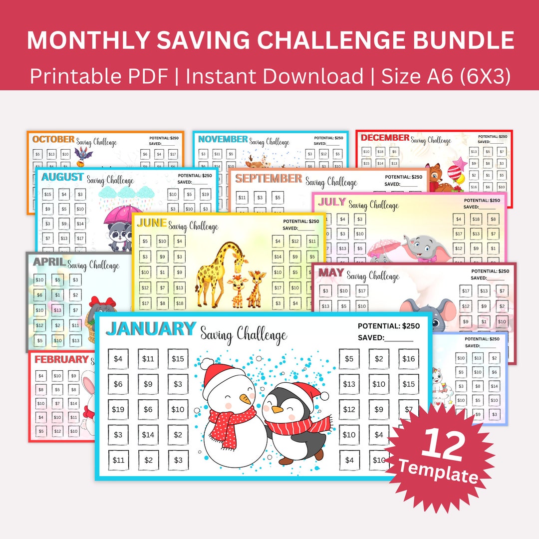 Monthly Savings Challenge Printable, 12 Month Saving Challenges, Money ...
