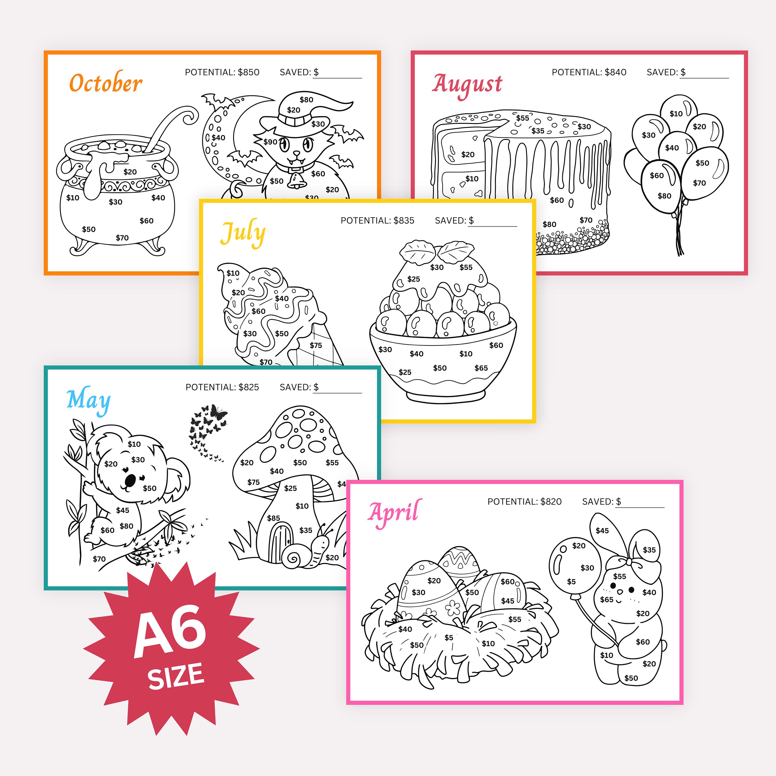 12-month Color Save A6 Saving Challenge Printable Bundle, A6 Binders ...