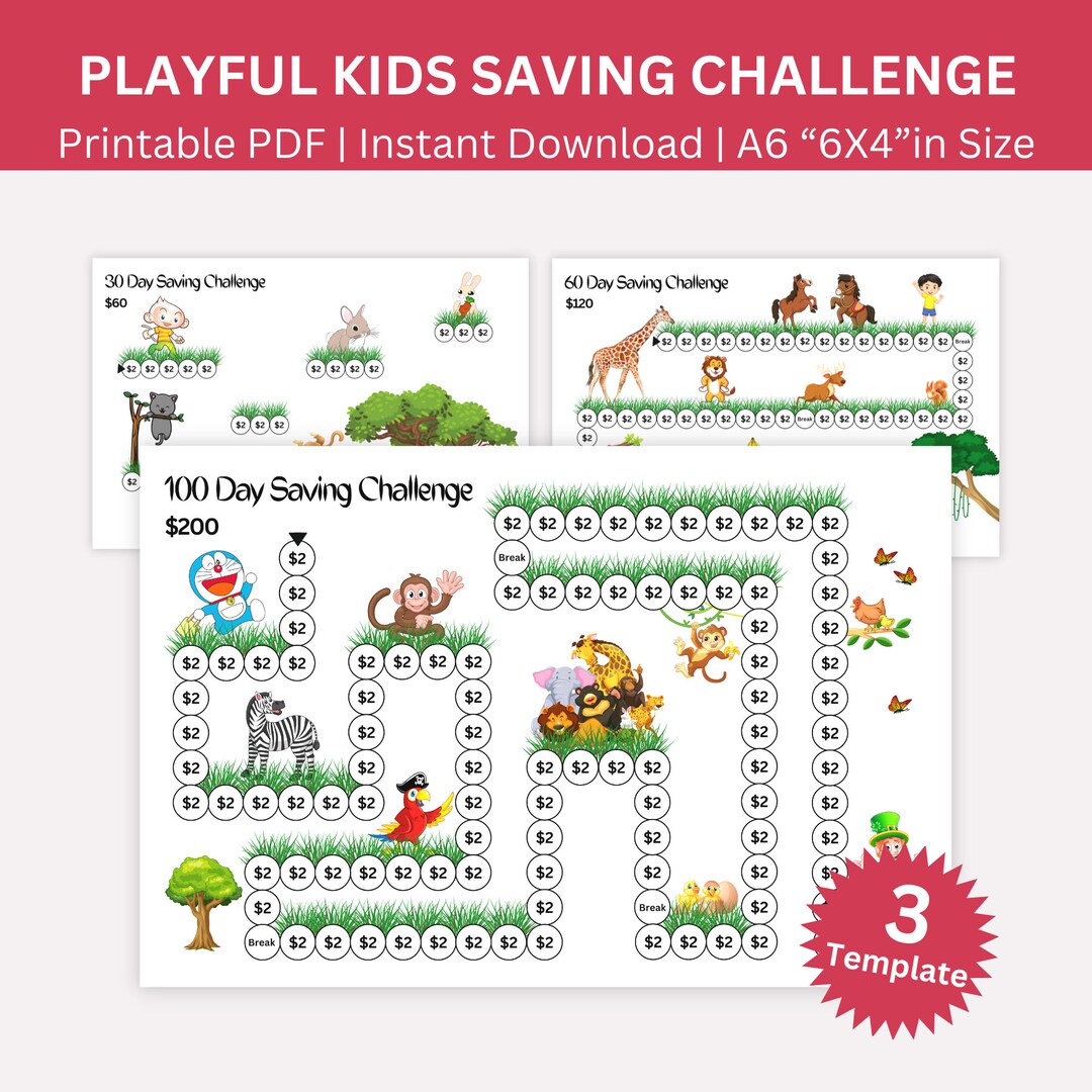Kids Game Savings Challenge Printable, Color Mini Fits A6 Kids Saving ...