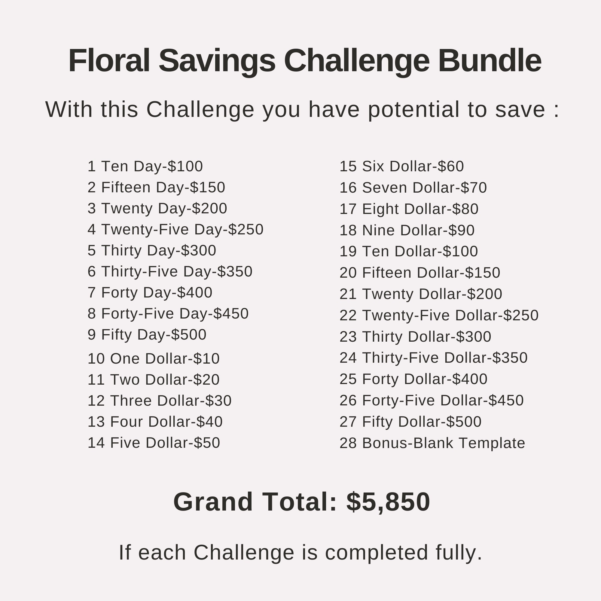 Floral Coloring Savings Challenge Printable Bundle, Flower Saving ...