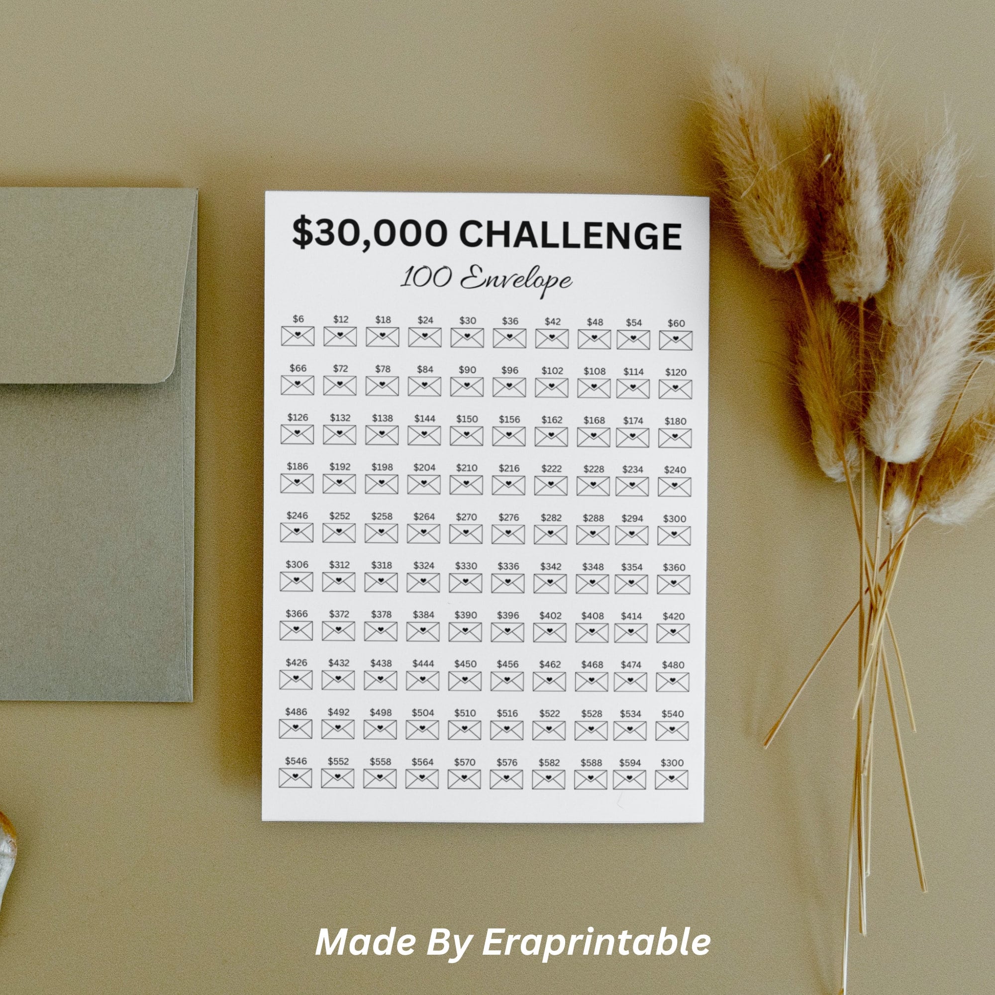 30K 100 Envelope Challenge Printable, 30,000 Saving Tracker, 30K ...