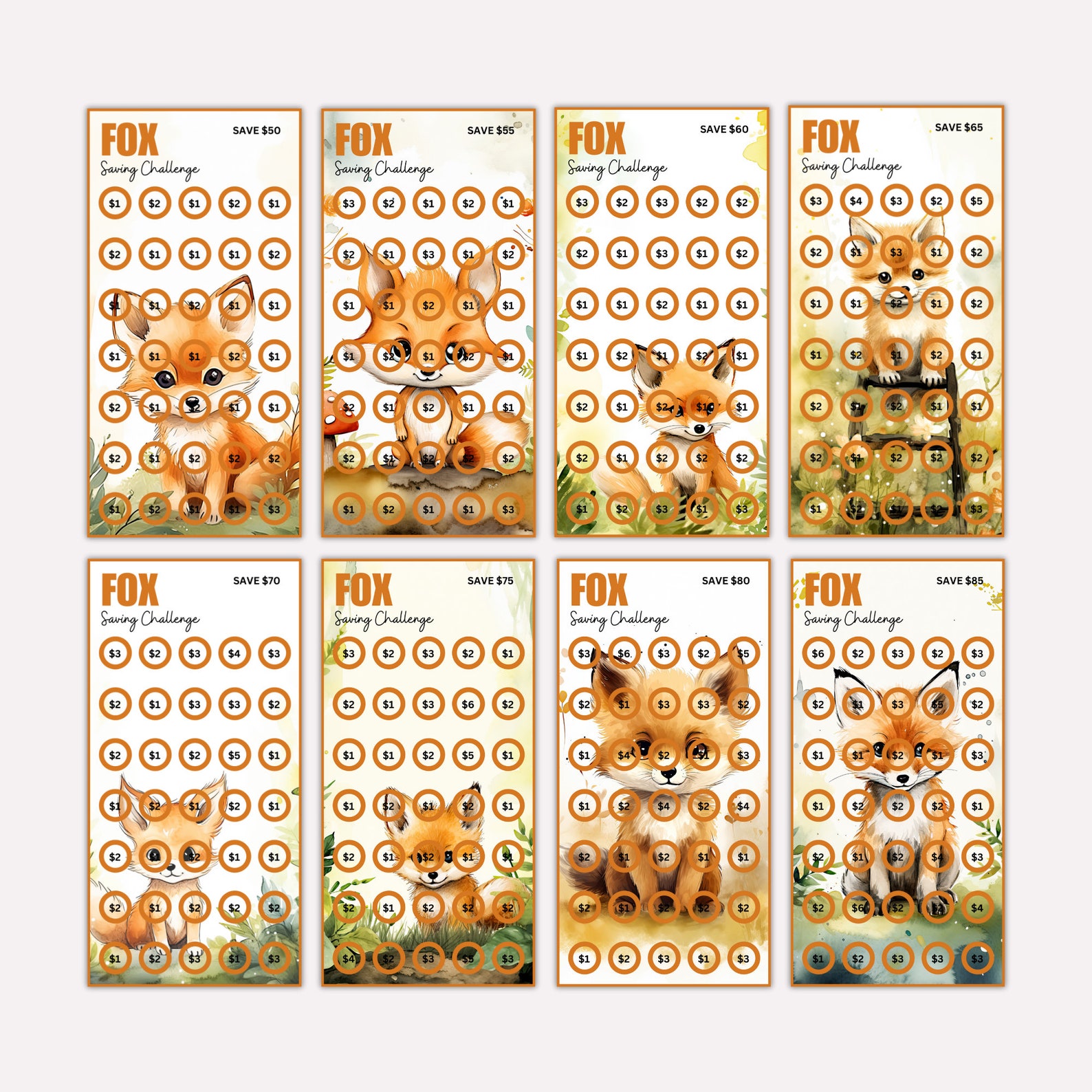 Fox Savings Challenge Printable, Mini A6 Fox Saving Challenges, Fox ...