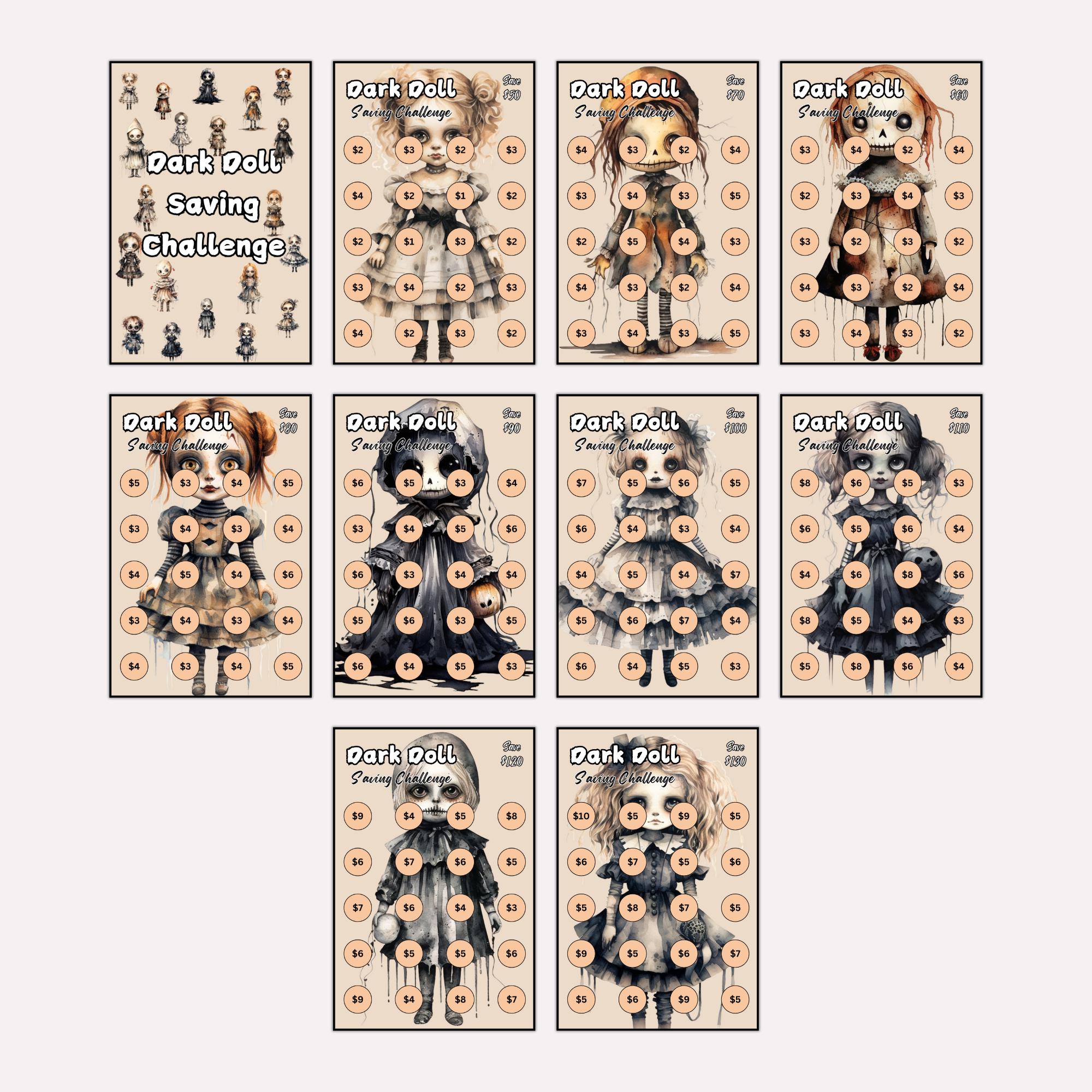 Dark Doll Savings Challenge Printable Bundle, A6 Mini Doll Money Saving ...