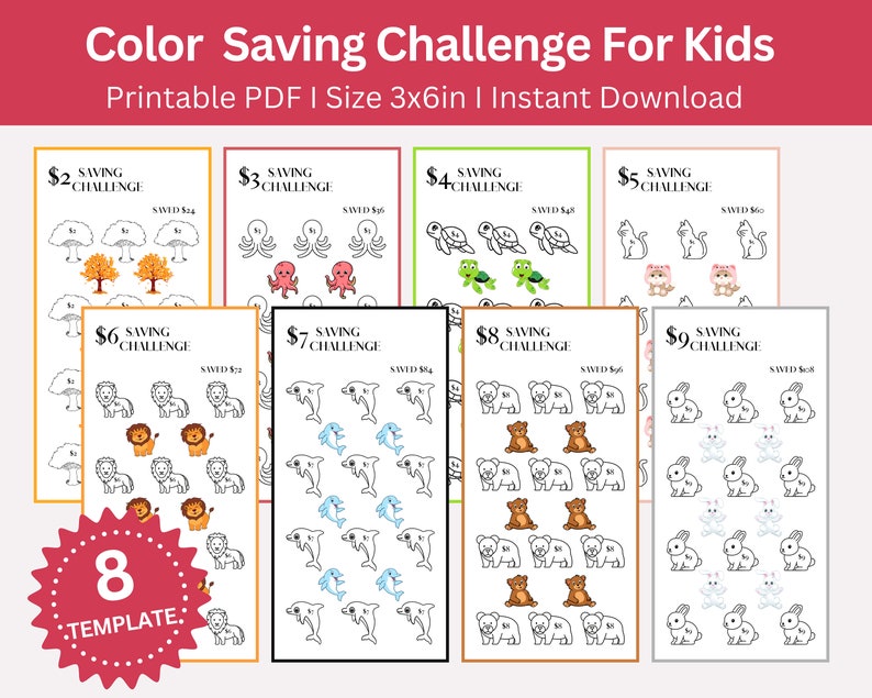Rainbow Kids Savings Challenge Printable, Color Mini A6 Kids Saving ...